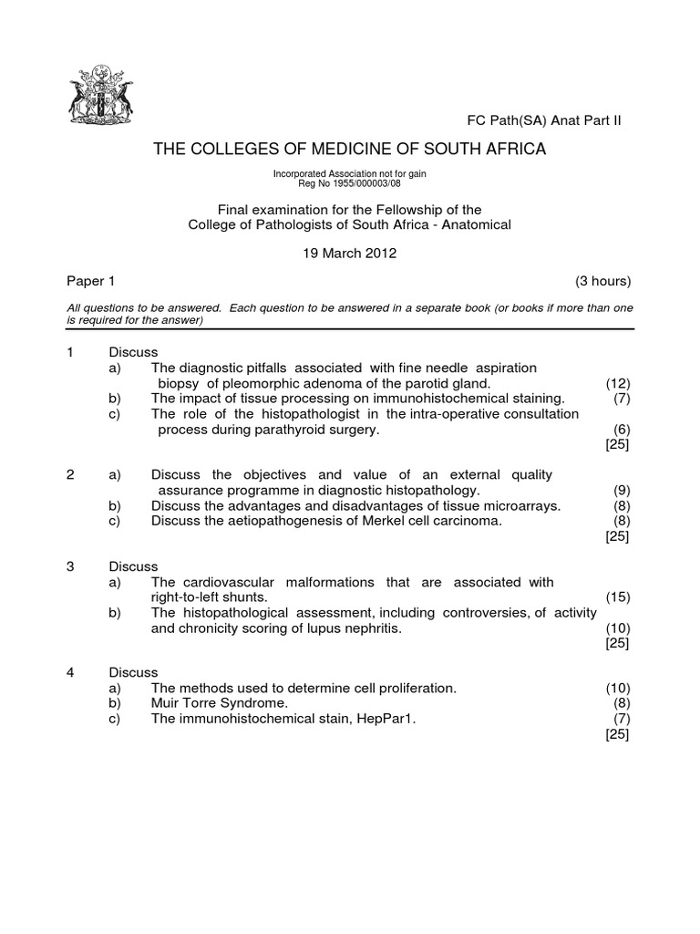 FC Path (SA) Anat Part II Past Papers - 2012 Mar 7-7-2014 | PDF ...