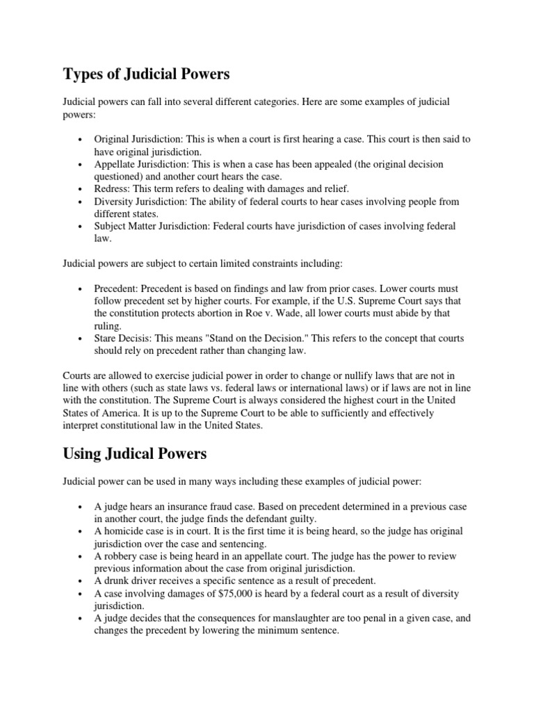 Types of Judicial Powers | PDF | Precedent | Judiciaries