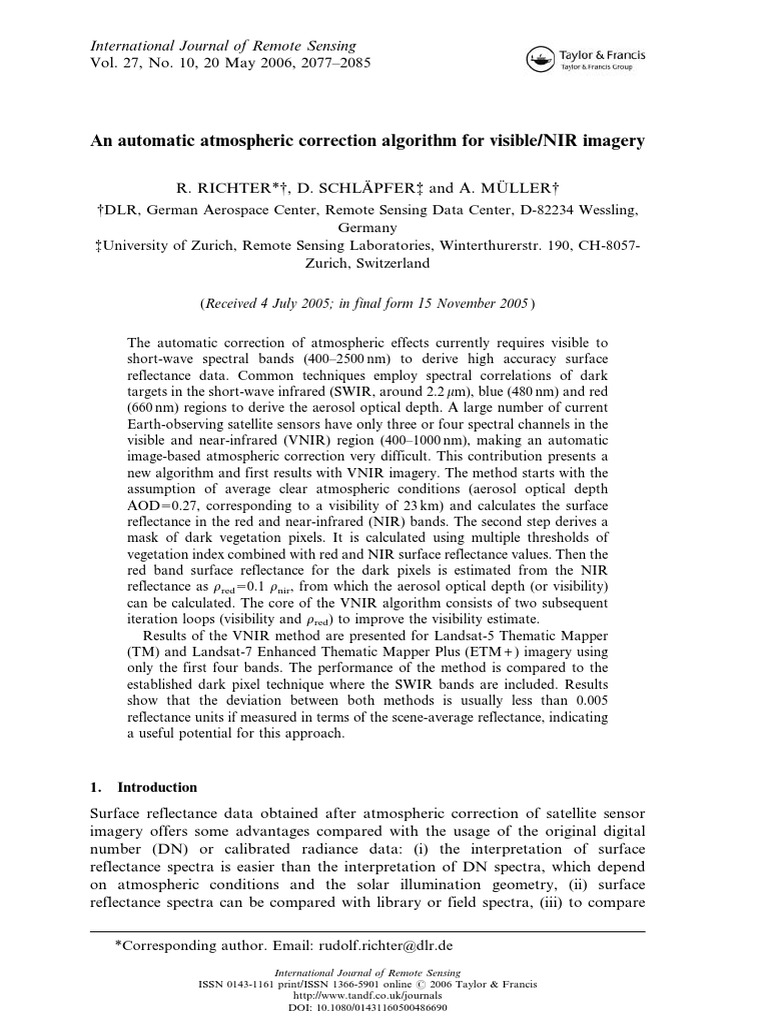 An Automatic Atmospheric Correction Algorithm For visible/NIR Imagery | PDF | Infrared ...