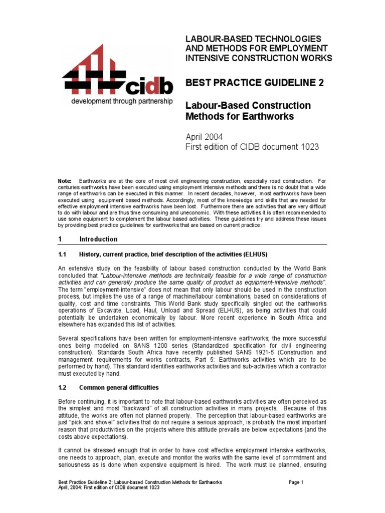 Best Practice Guideline 2 Labour-Based Construction Methods For ...