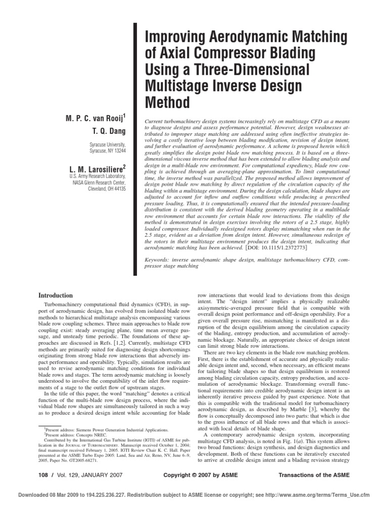 Improving Aerodynamic Matching of Axial Compressor Blading Using A Three-Dimensional Multistage ...