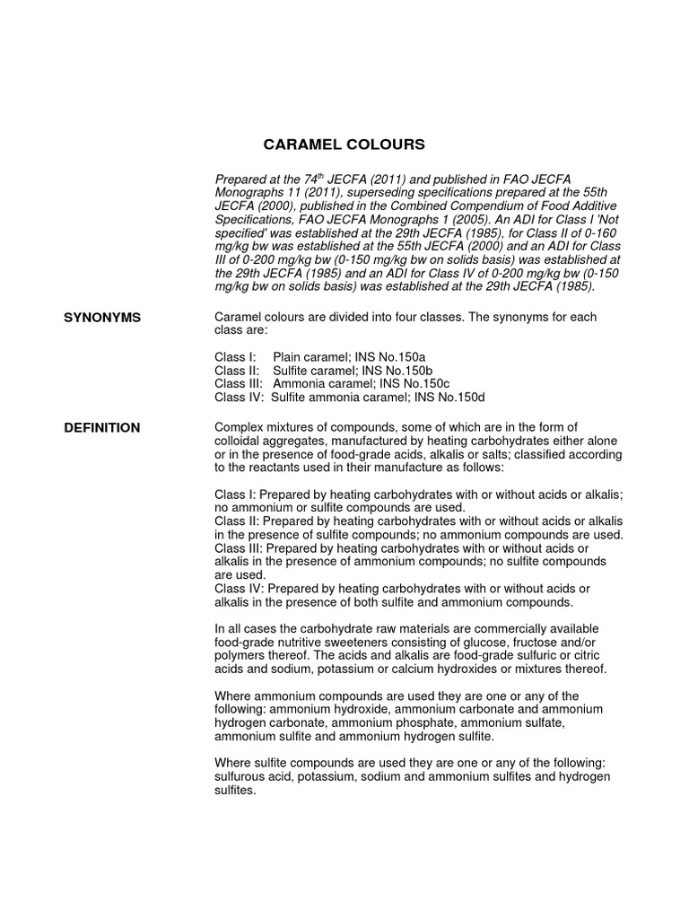 Classification and Specifications of Caramel Colours | PDF | High ...
