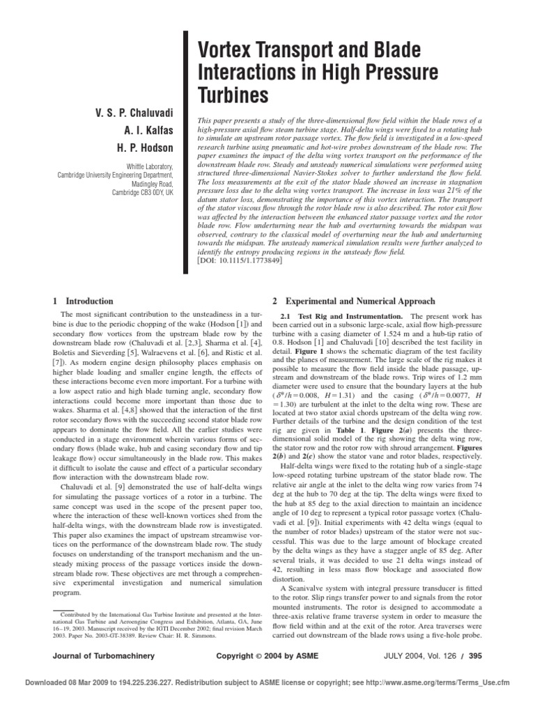 Vortex Transport and Blade Interactions in High Pressure Turbines | PDF | Vortices | Turbine