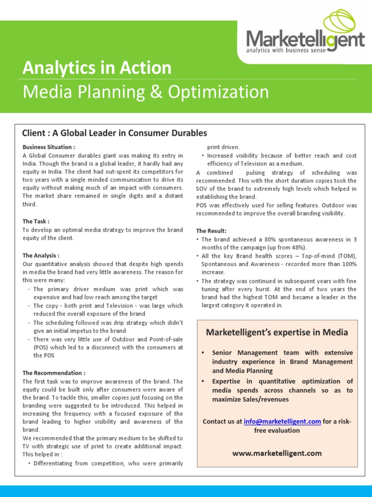 Analytics in Action - How Marketelligent Helped A CPG Company Optimize ...