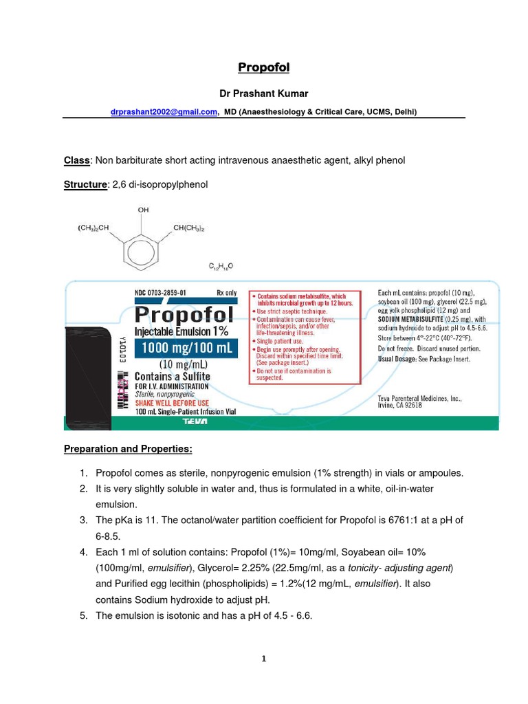Propofol: DR Prashant Kumar | PDF