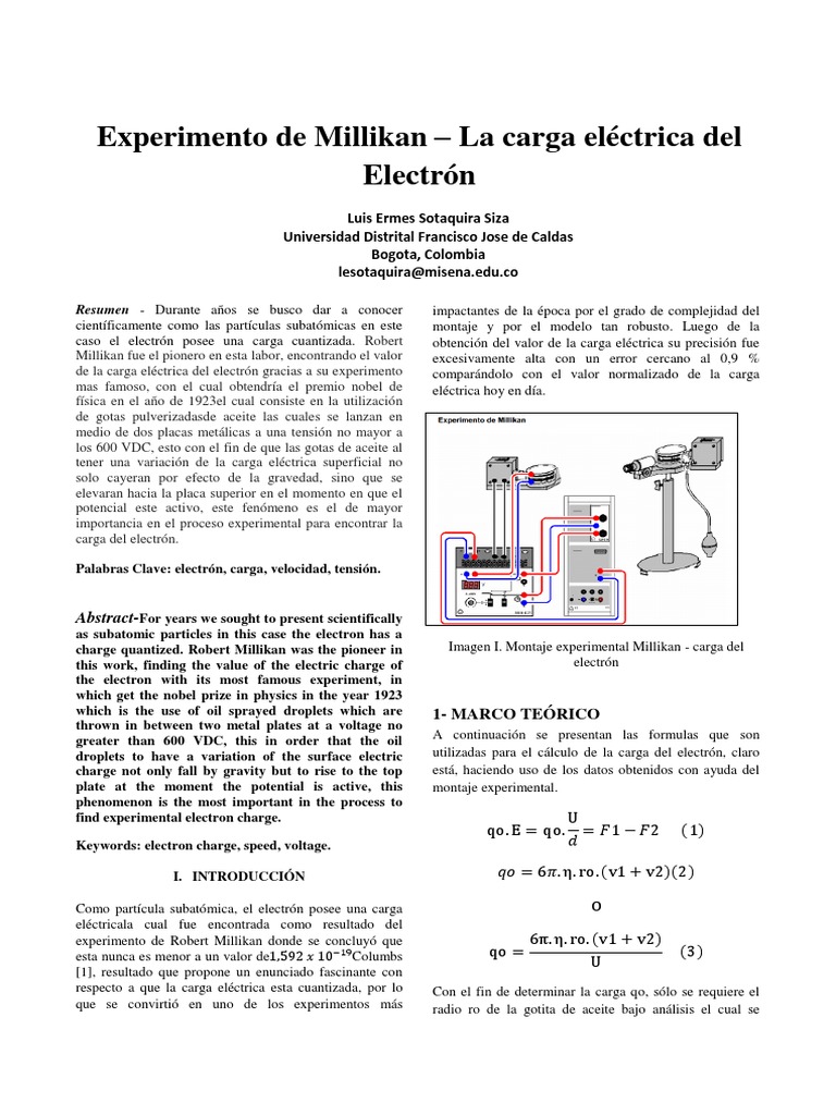 Experimento de Millikan | PDF | Electrón | Medición