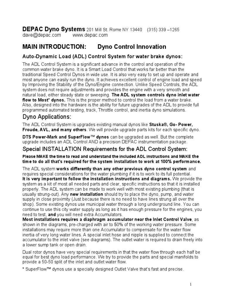 DEPAC Dyno Systems MAIN INTRODUCTION: Dyno Control Innovation | PDF