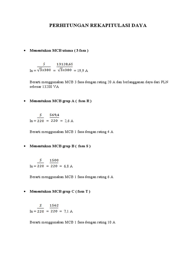 Perhitungan Rekapitulasi Daya | PDF