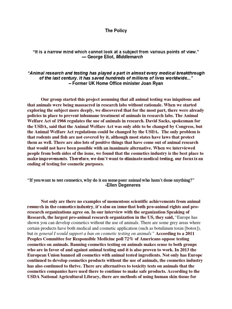 Animal Testing Speech/Essay | PDF | Animal Testing | Cosmetics