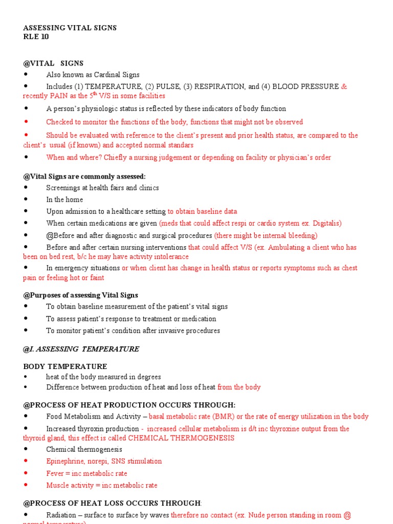 Assessing Vital Signs Handouts | Pulse | Breathing