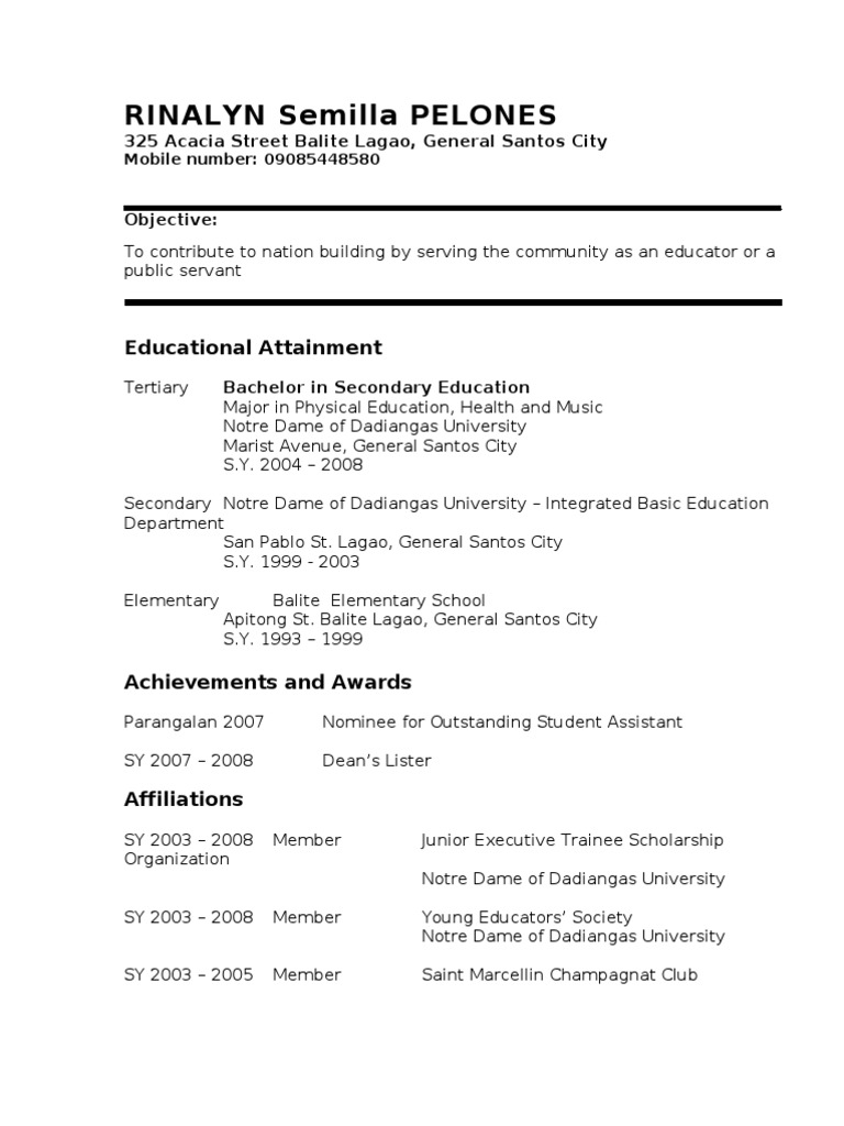 Rina Resume | PDF | Teachers | Teaching