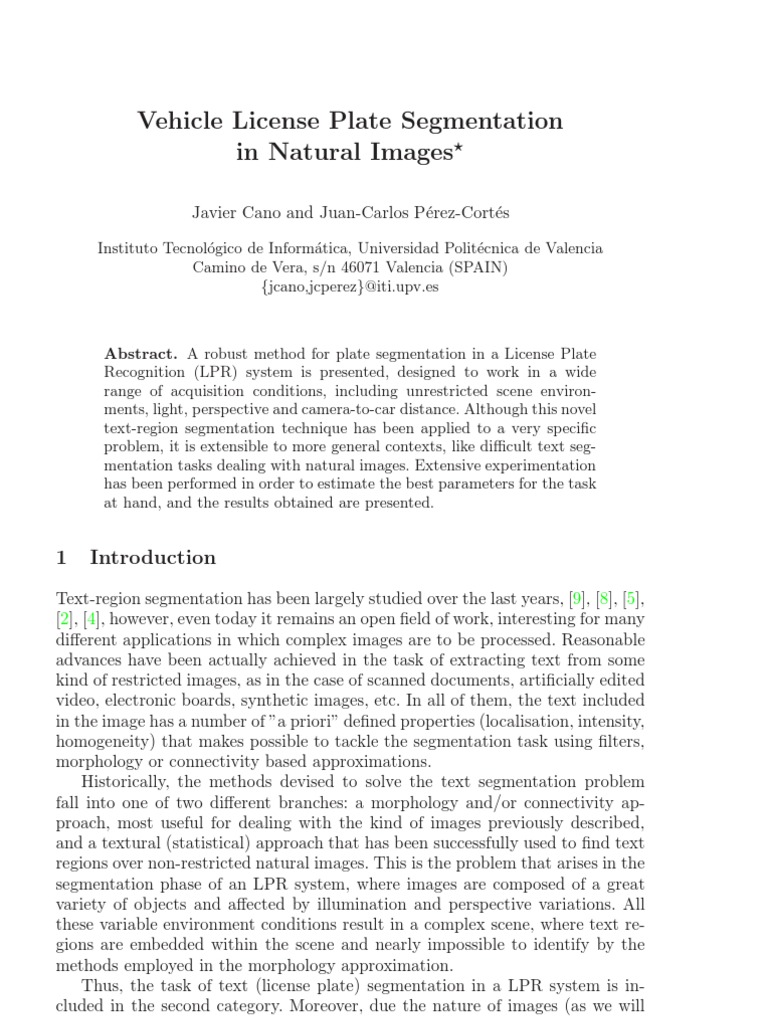 Vehicle License Plate Segmentation in Natural Images | PDF | Image ...