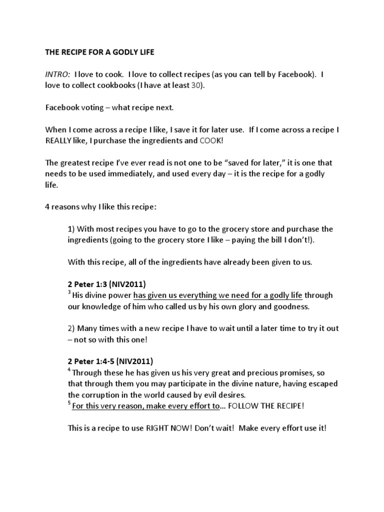 Recipe for a Godly Life | PDF | Recipe | Epistle To The Colossians