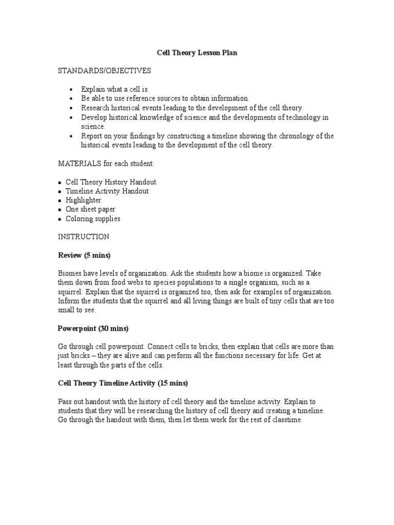 Cell Theory Lesson Plan | PDF | Science & Mathematics