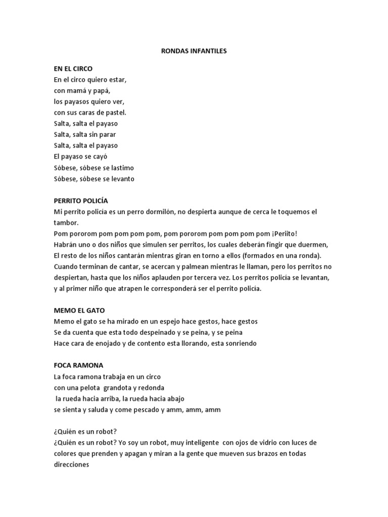 5 Rondas Infantiles | PDF | Canciones | Entretenimiento (general)