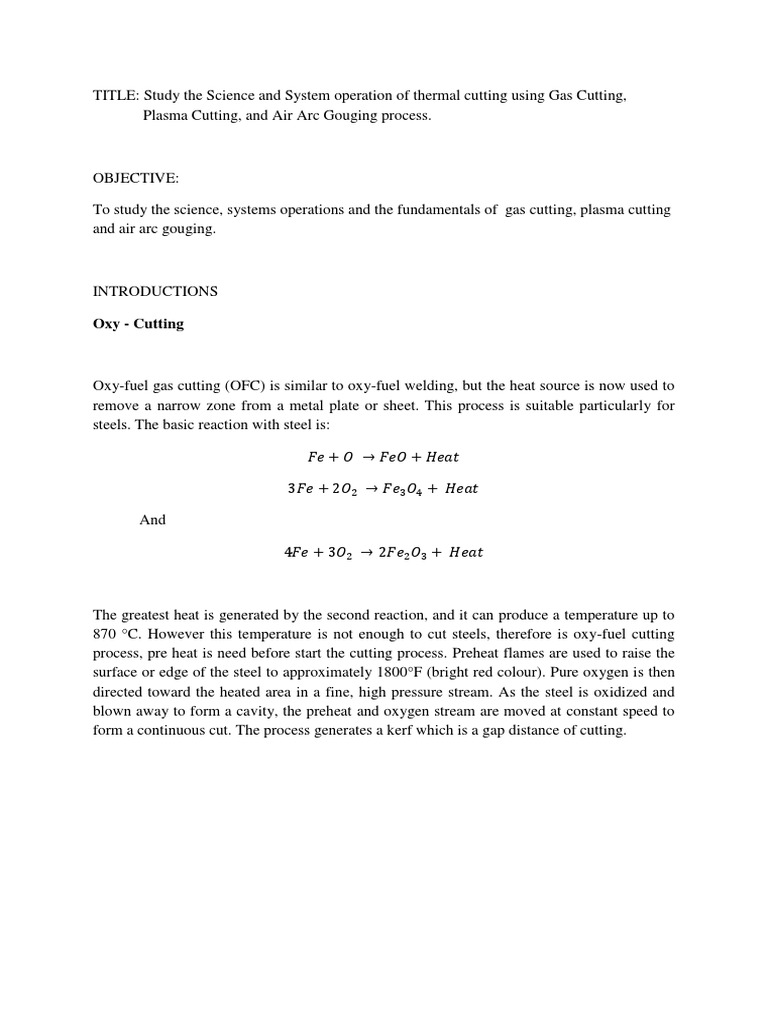Report Cutting | Download Free PDF | Electric Arc | Plasma (Physics)