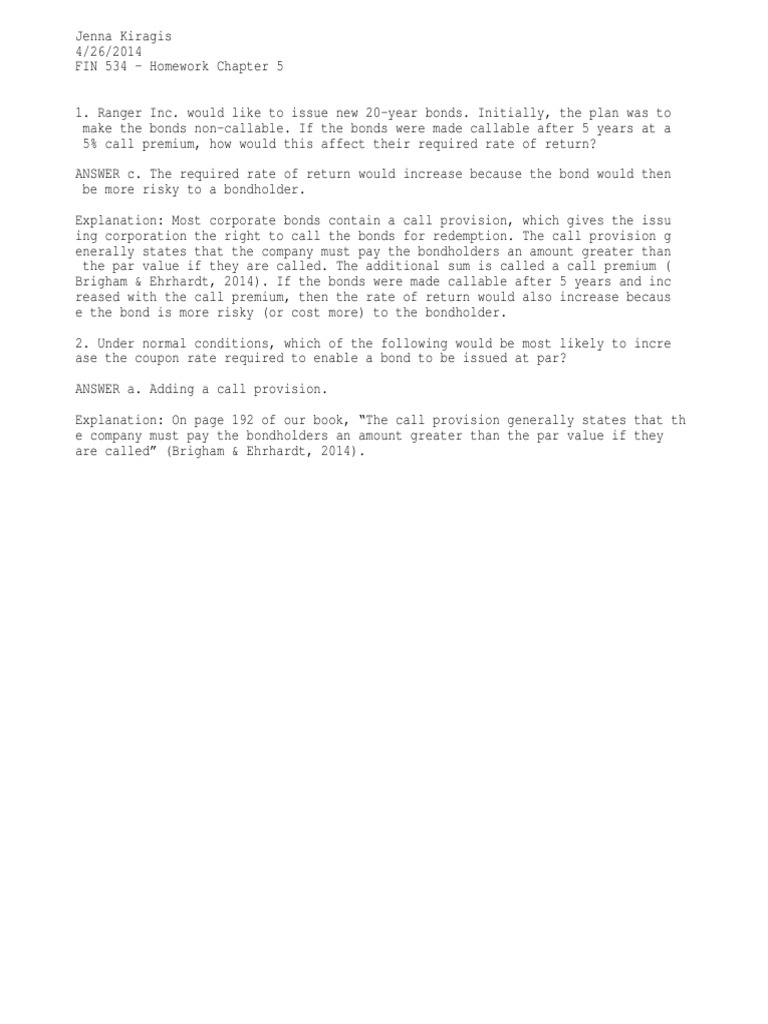 FIN 534 Homework Chapter 5 | PDF | Bond Duration | Bonds (Finance)