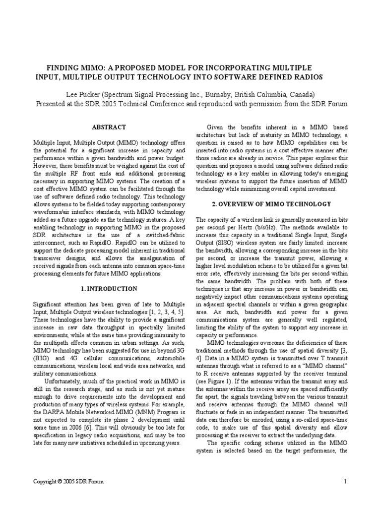 Finding Mimo: A Proposed Model For Incorporating Multiple Input, Multiple Output Technology Into ...