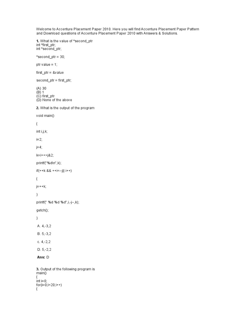Accenture Placement Paper 2010 Pdf Computer Engineering Software Engineering 