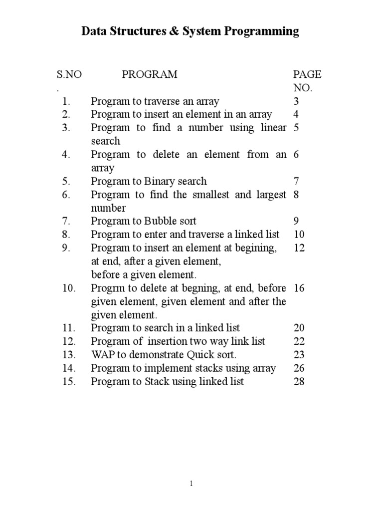 Data Structures & System Programming Lab File | PDF | Array Data ...