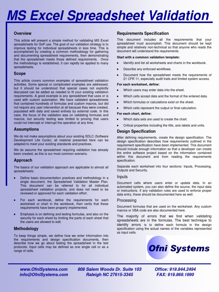 MSExcel Spreadsheet Validation | PDF | Spreadsheet | Microsoft Excel