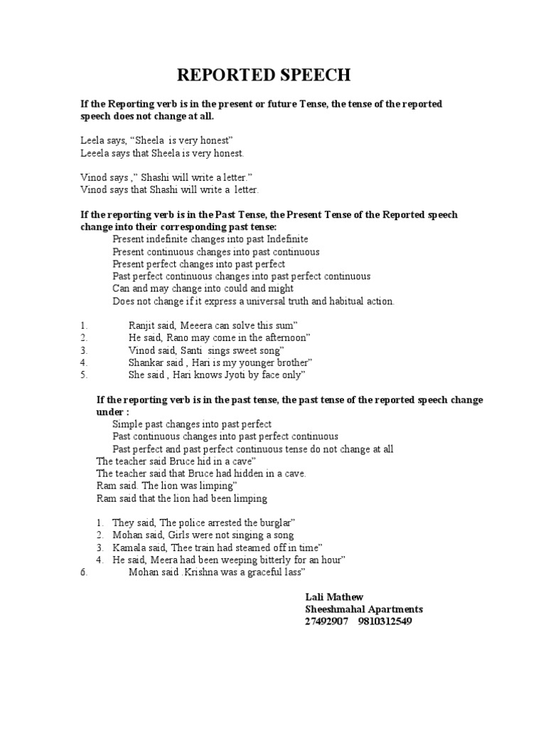 Reported Speech | PDF | Verb | Grammar