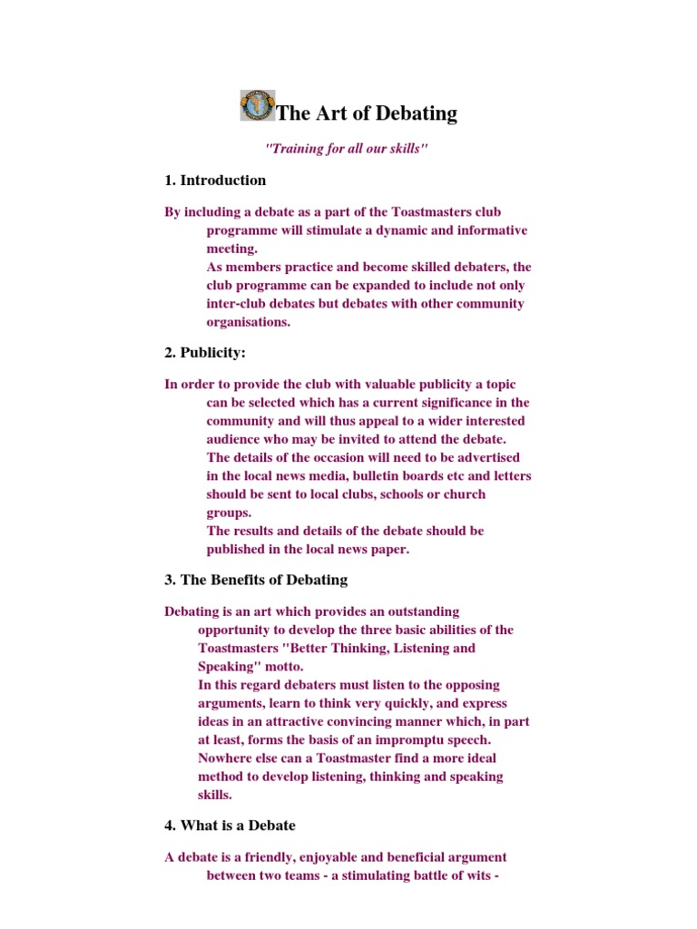 The Art of Debating: "Training For All Our Skills" | PDF | Argument ...