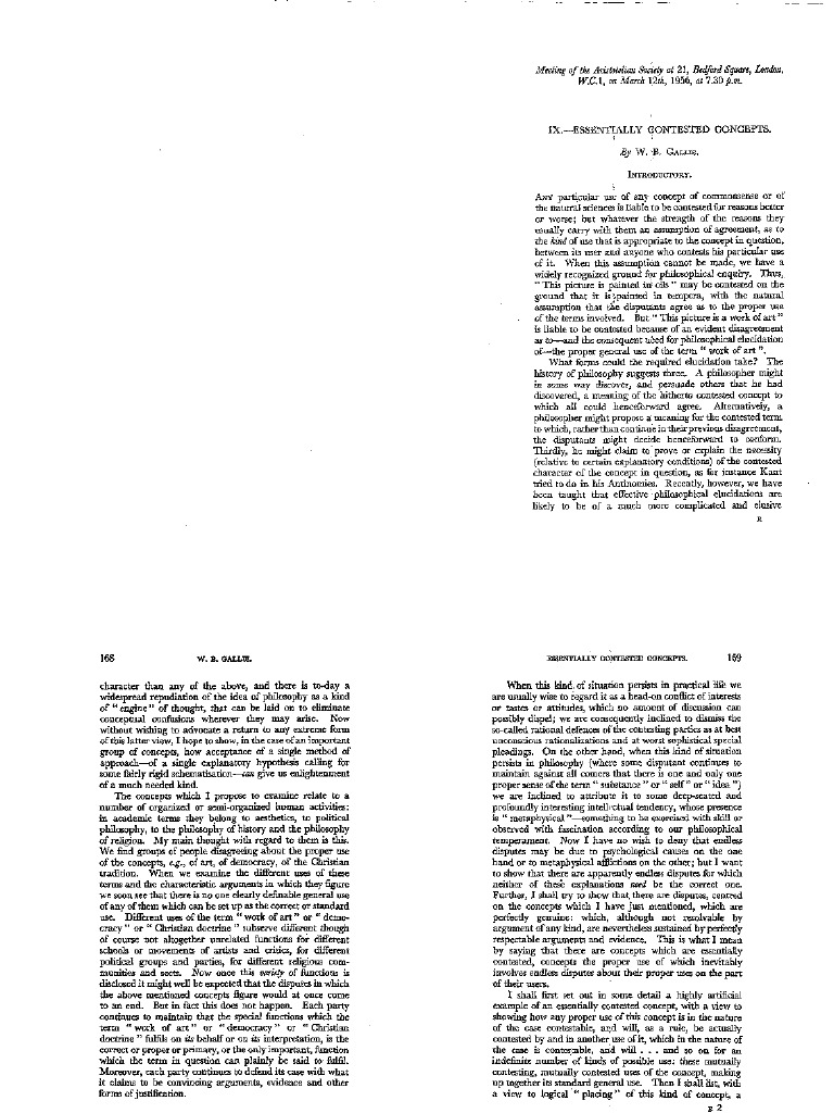 Essentially Contested Concepts by WB Gallie | PDF | Rationalism ...