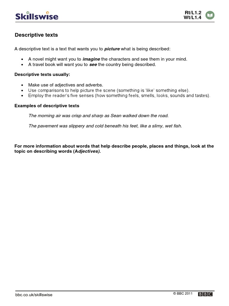 Understanding Descriptive Texts | PDF | General Fiction