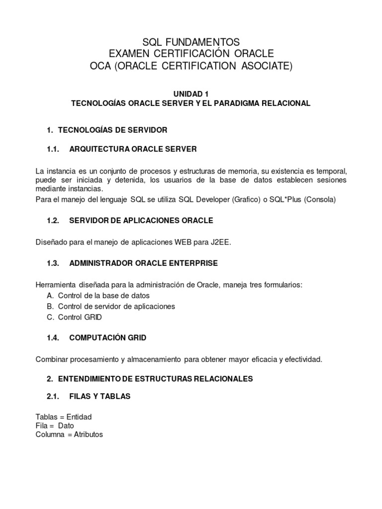 Fundamentos de SQL y examen de certificación Oracle OCA: Un análisis ...