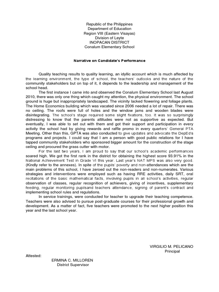 Narrative on Candidates Performance | Sharing | Teachers