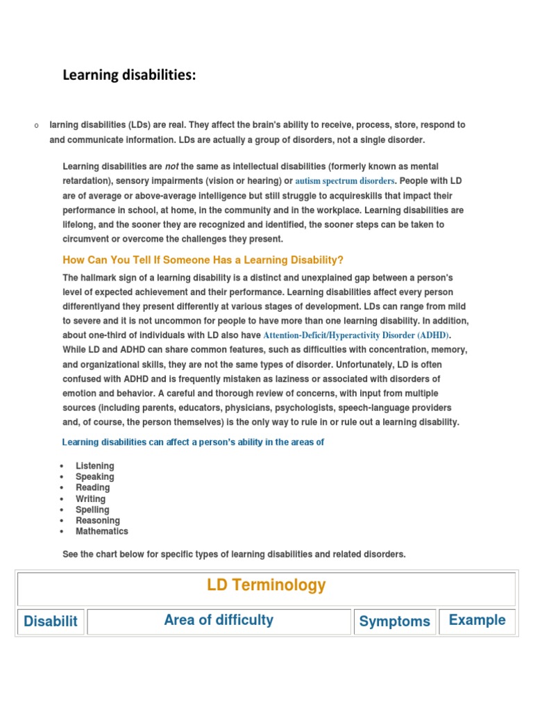 Learning Disabilities:: LD Terminology | PDF | Learning Disability ...