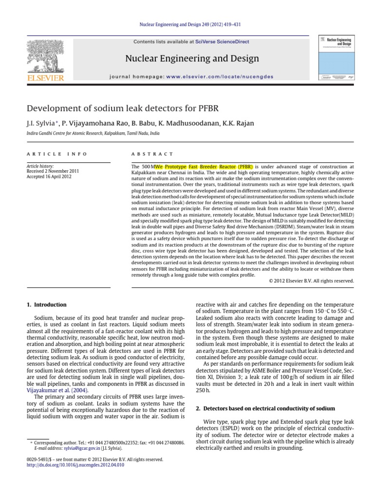 Development of Sodium Leak Detectors For PFBR | PDF | Leak | Sodium