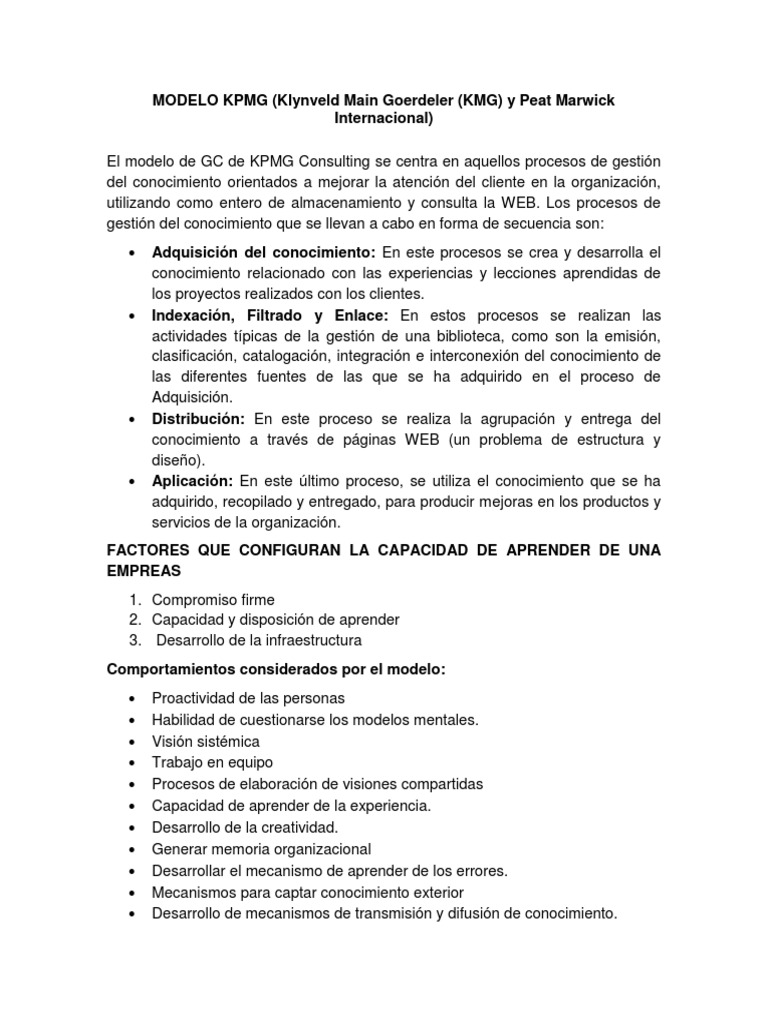 Modelo de Gestión del Conocimiento KPMG | PDF | Liderazgo | Aprendizaje