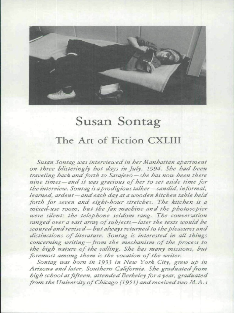 Susan Sontag the Art of Fiction | Fiction & Literature