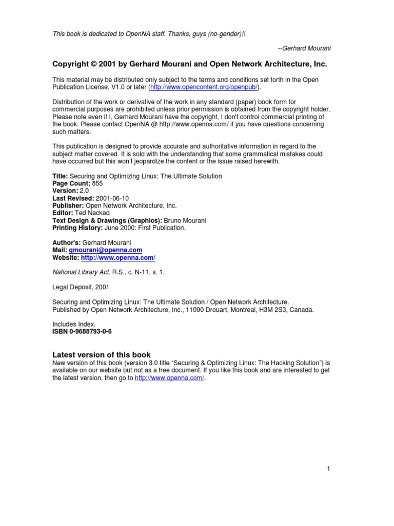 Linux Securing Optimizing Linux The Ultimate Solution V20 Pdf