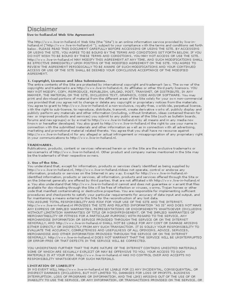 Disclaimer File For A Site | PDF | Indemnity | Copyright