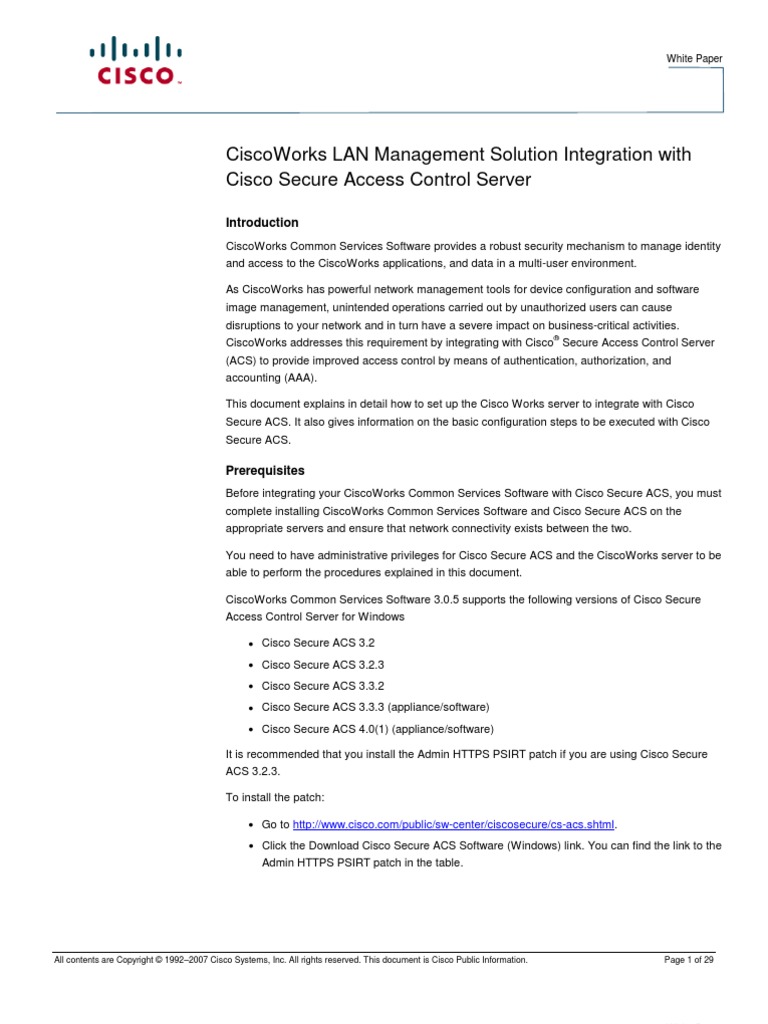Ciscoworks Lan Management Solution Integration With Cisco Secure Access Control Server | PDF ...