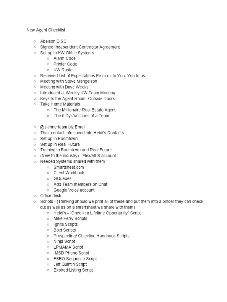 Essential New Agent Onboarding Checklist | PDF