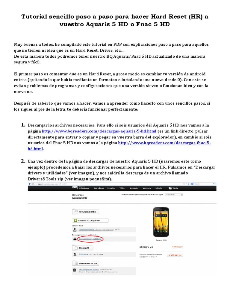 Tutorial Hard Reset Aquaris-Fnac 5 HD | PDF | Archivo de computadora | USB