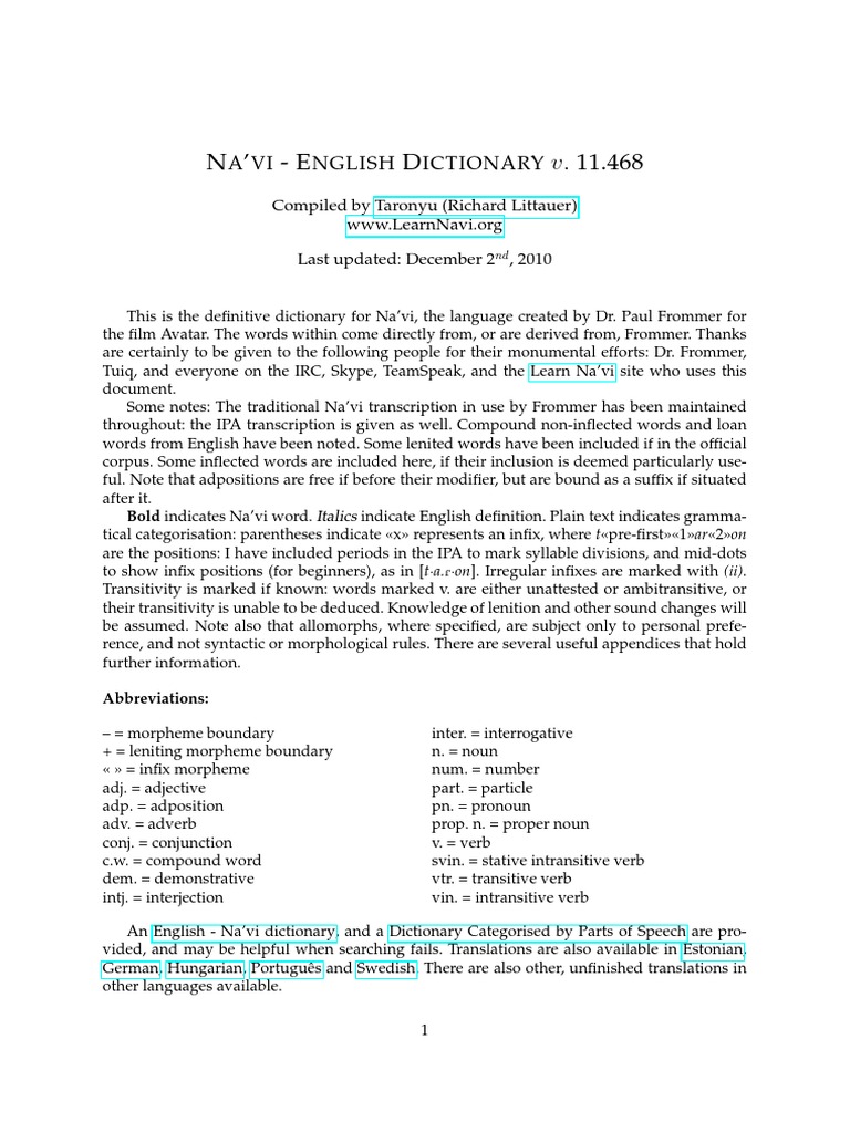 Na'vi Dictionary | Download Free PDF | Part Of Speech | Lexicology
