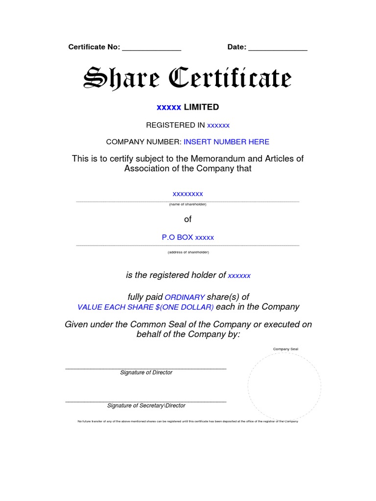 Share Certificate | PDF | Public Key Certificate | Seal (Emblem)