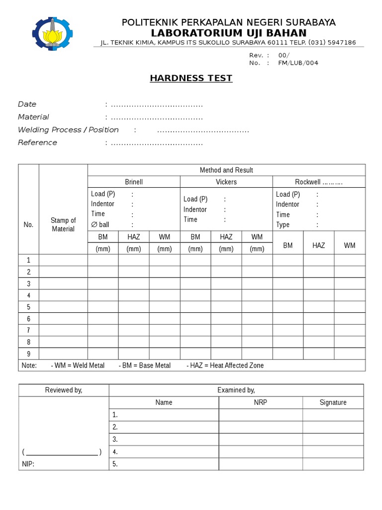 Form 004 - Hardness Test | PDF