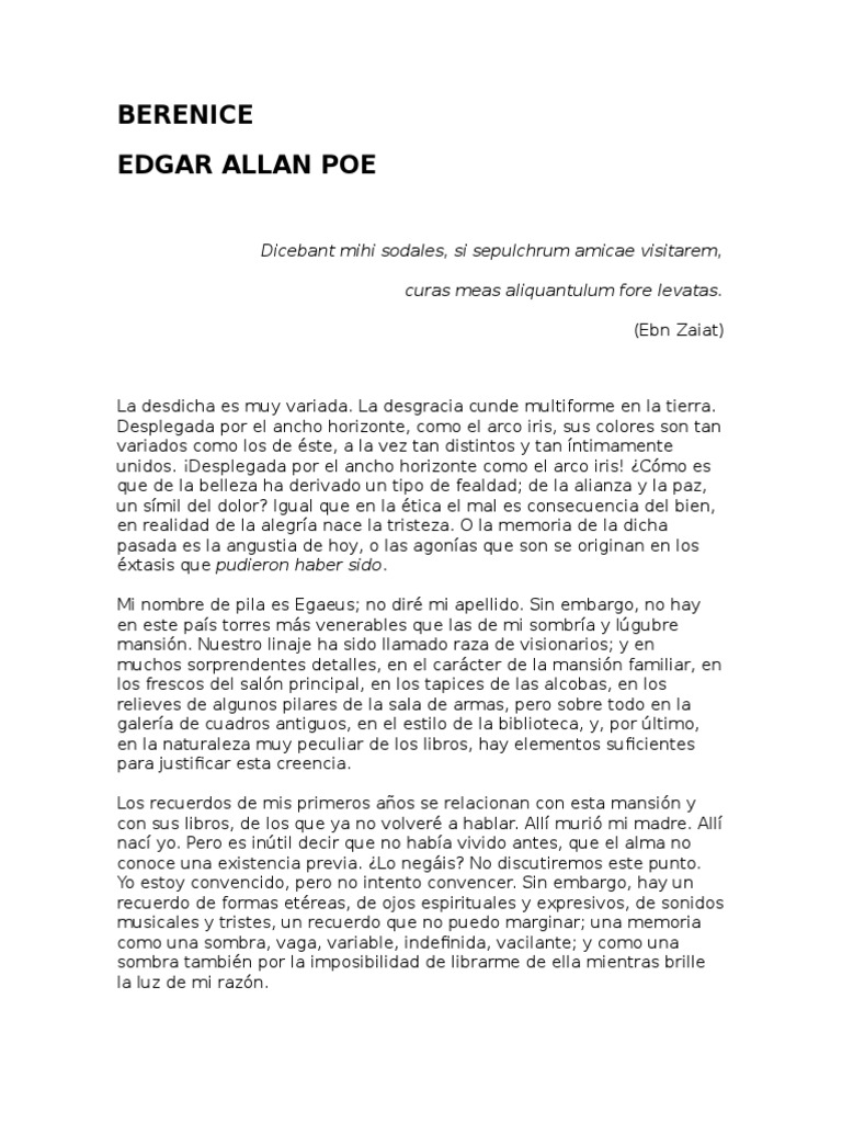 BERENICE Edgar Allan Poe | PDF | Science | Ciencia filosófica