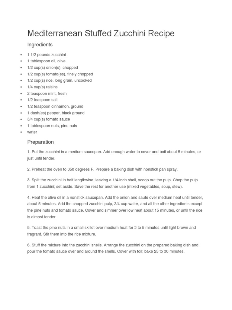Mediterranean Stuffed Zucchini Recipe | PDF