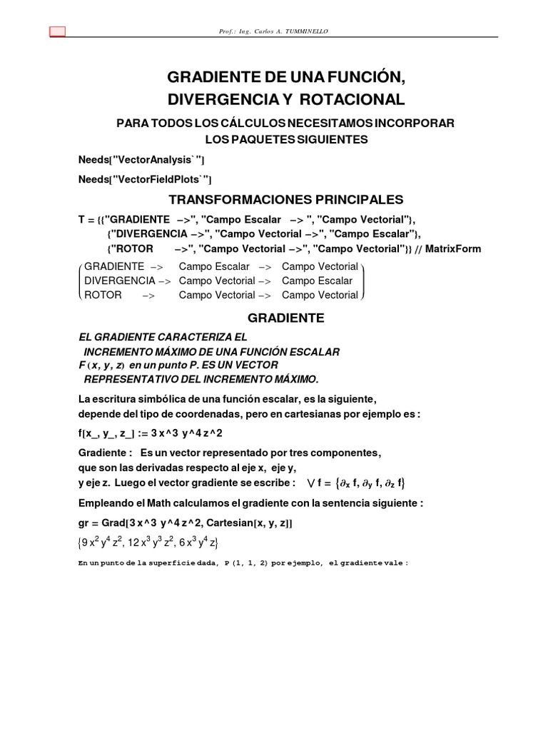 UTN - Gradiente - Divergencia y Rotor | PDF | Degradado | Relaciones matematicas