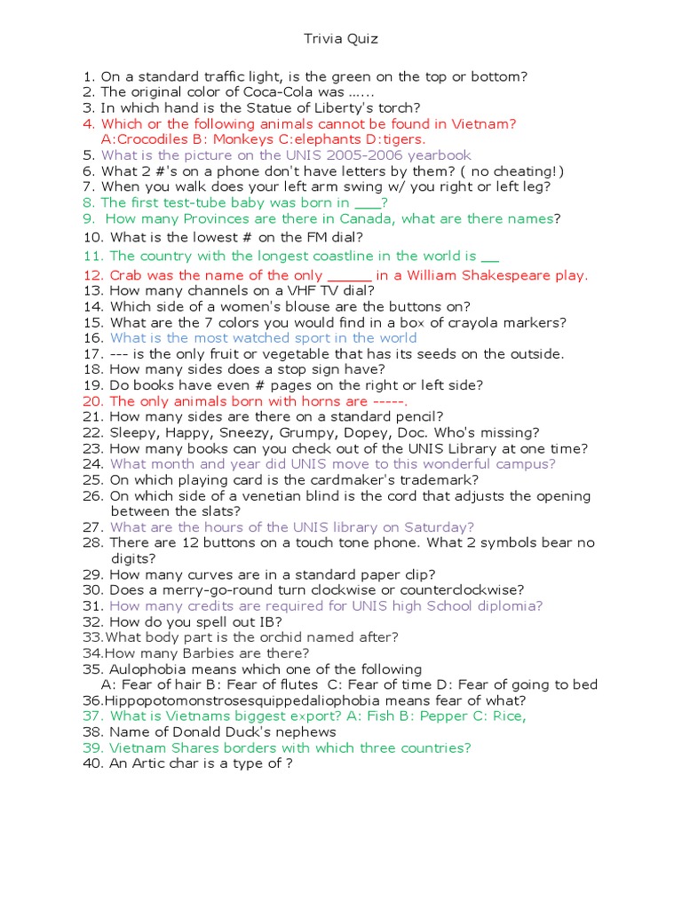 Trivia Quiz | PDF | Nature