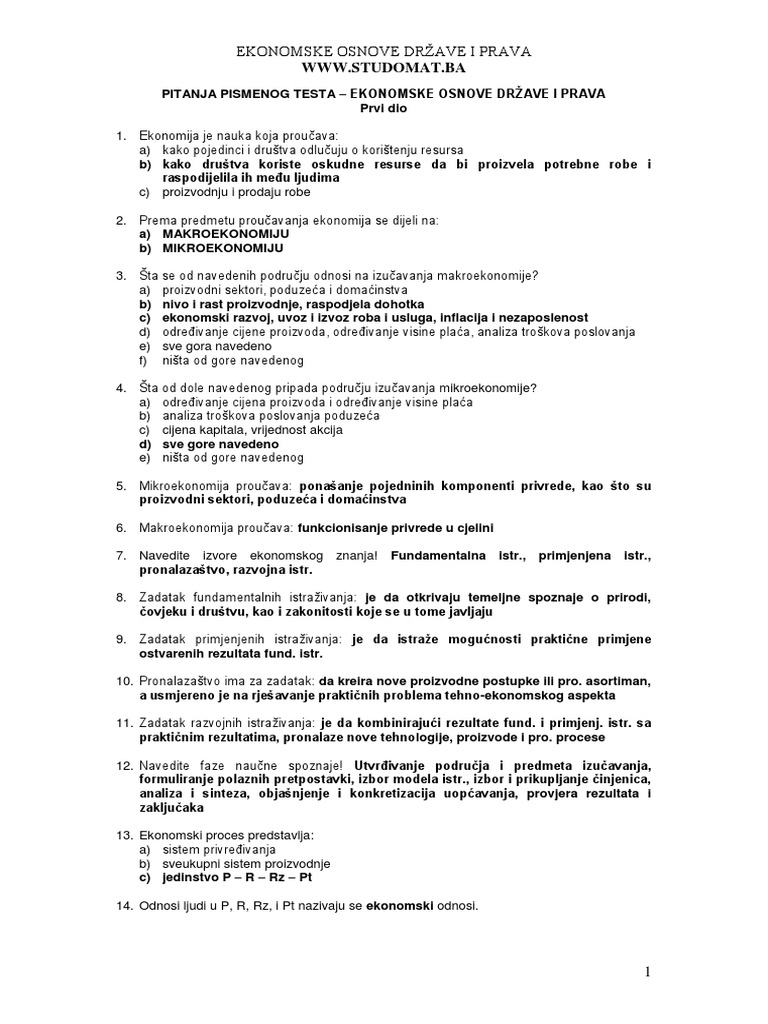 Ekonomske Osnove Drzave I Prava - Ispitna Pitanja I Odgovori | PDF
