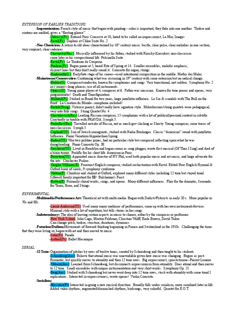 Twentieth Century Music Study Guide | PDF | Electronic Music | Composers