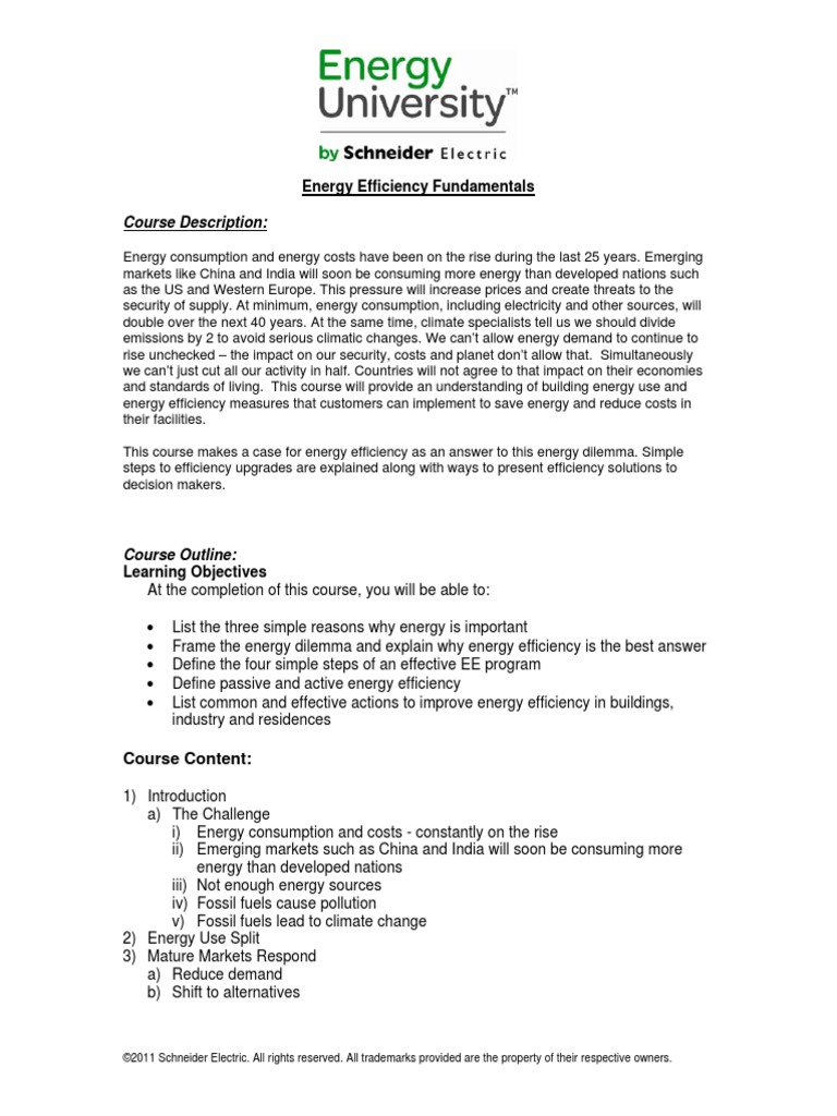 Energy Efficiency Fundamentals Outline | PDF | Efficient Energy Use ...